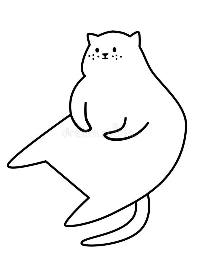 Black and White Linear Vector Illustration. Cute Cat Sitting Upside ...