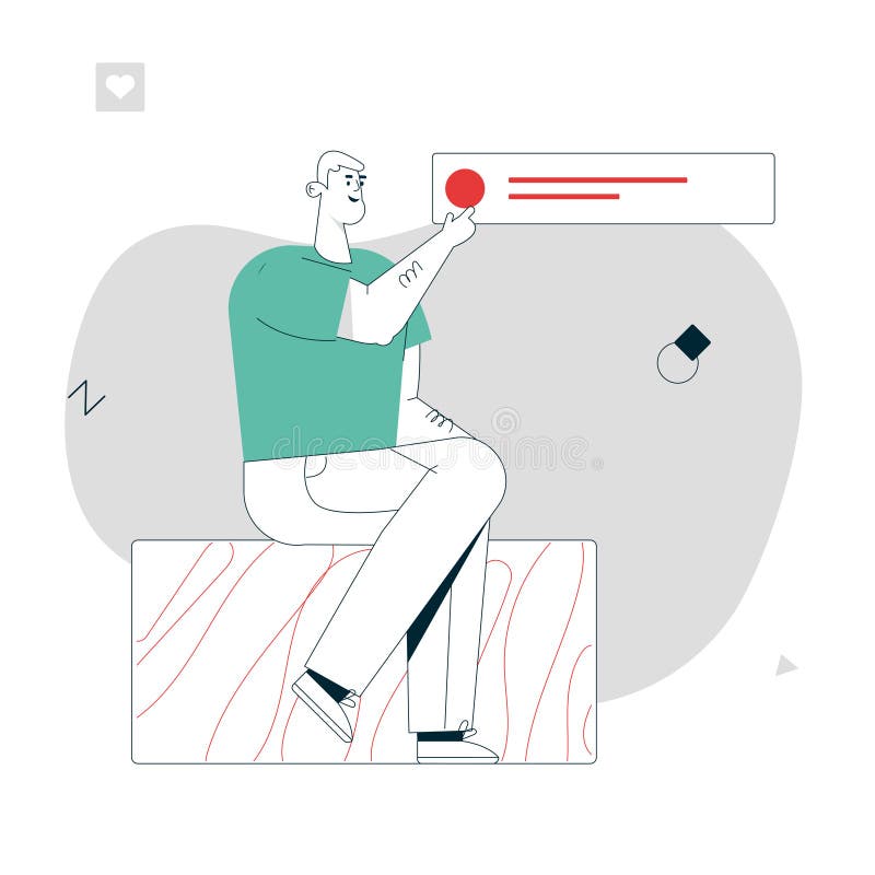 Vector Linear Character Illustration of Man Points on Text Notification ...
