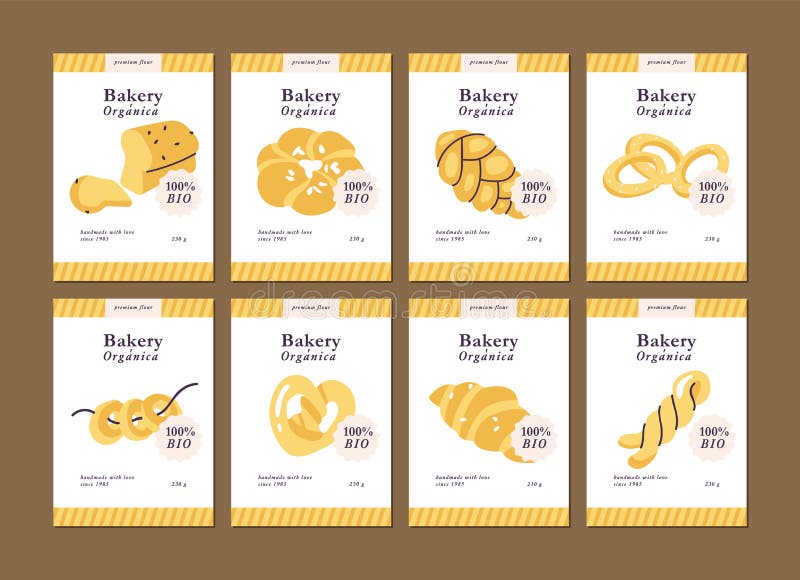 Vector Linear Design Packaging Labels for Bakery Shop. Assortment of ...