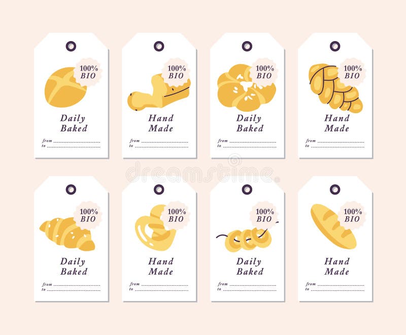 Vector Linear Design Tags for Bakery Shop. Assortment of Different ...
