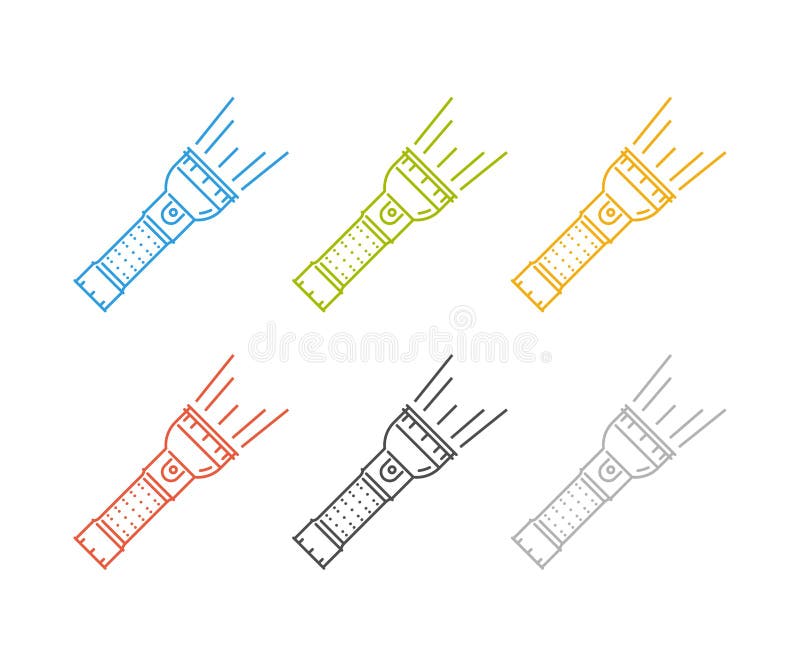 Vector Linear Flashlight Set Icons Stock Illustration - Illustration of ...