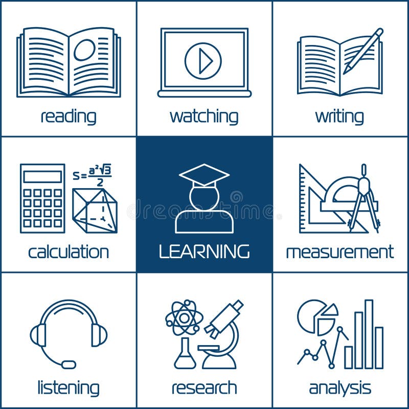 Vector Linear Icons of Learning Stock Vector - Illustration of vector ...
