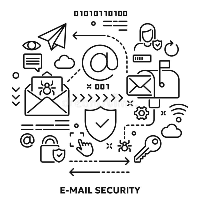 Vector Linear Illustration of E-mail Cyber Security Stock Vector ...