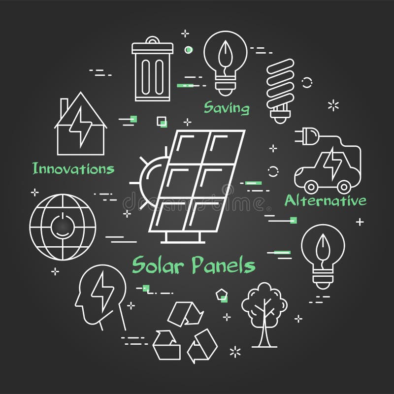 Vector Black Linear Banner of Solar Panel Stock Vector - Illustration ...