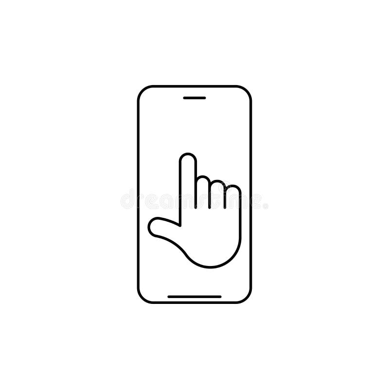 Vector Linear Phone and Technology Icon with Hand Tapping on Screen ...