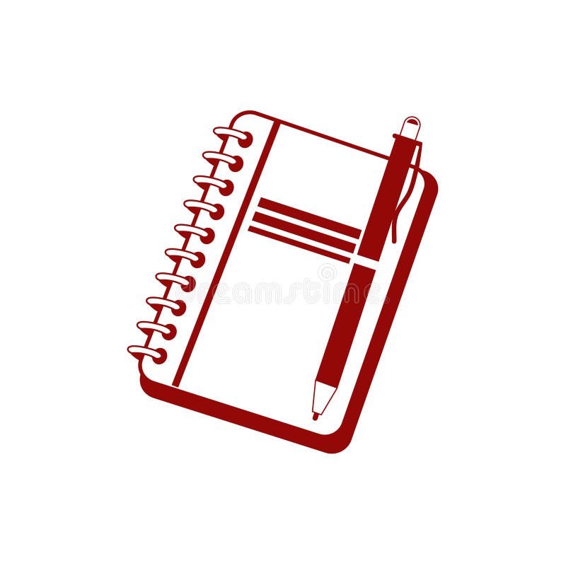 Vector Linear Red and White Illustration of Notepad with Ballpoint Pen ...