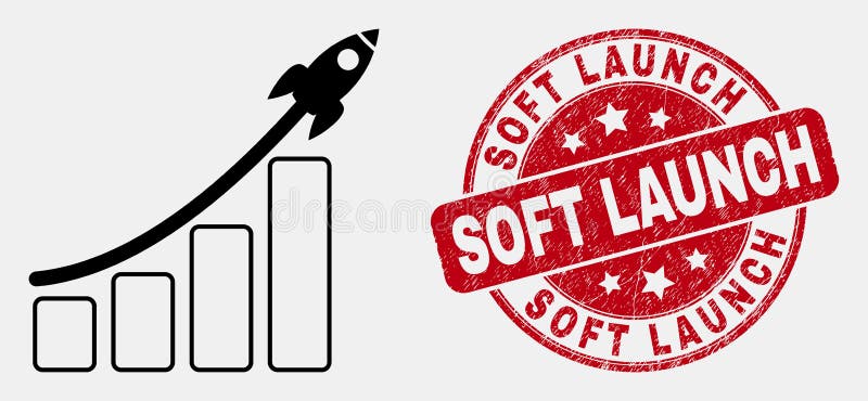 Vector Stroke Rocket Bar Chart Icon and Distress Soft Launch Watermark ...