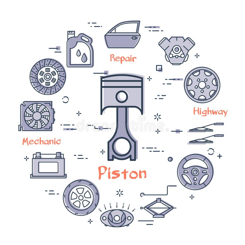 Vector Linear Round Banner of Piston - Car Part Stock Vector ...