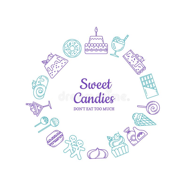 Vector Linear Style Sweets Icons Stock Vector - Illustration of milk ...