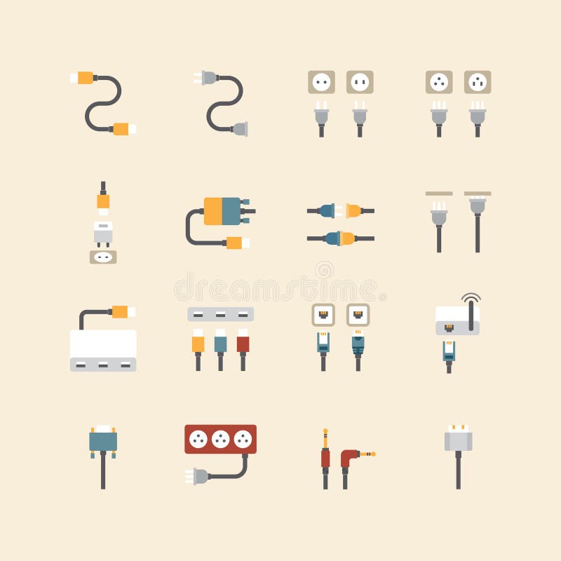 Vector Linear Web Icons Set - Cable Wire Computer Stock Vector ...