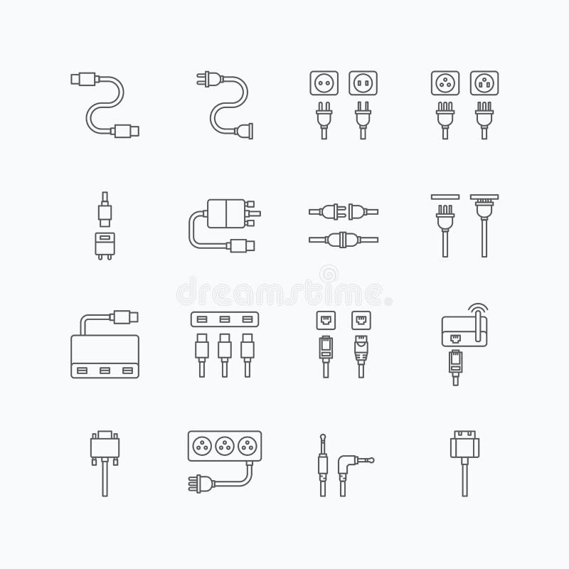 Vector Linear Web Icons Set - Cable Wire Computer Stock Vector ...