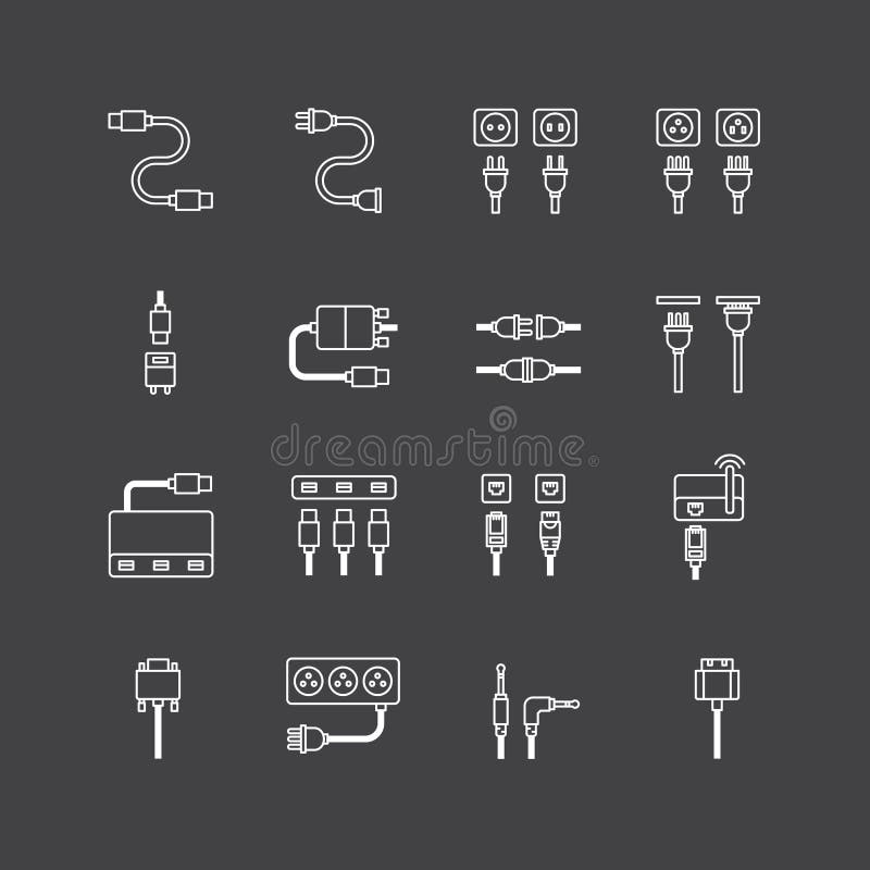Vector Linear Web Icons Set - Cable Wire Computer Stock Vector ...