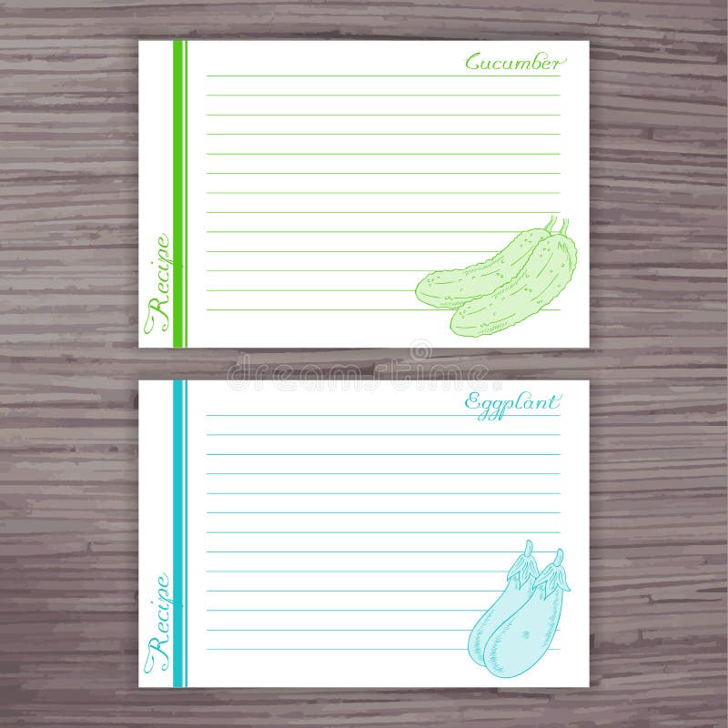 Vector Lined Recipe Card with Vegetables on Wooden Background. Cucumber ...