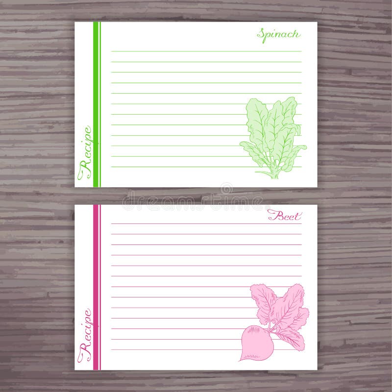 Vector Lined Recipe Card with Vegetables on Wooden Background. Spinach ...