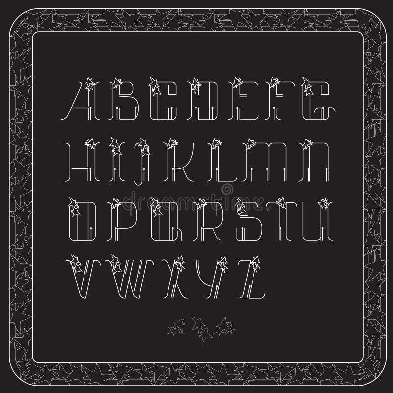 Vector Lines Alphabet. Letters and Frame with Stars. Stock Vector ...