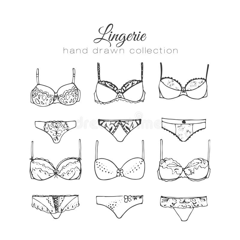 Vector Lingerie Set Underwear Design Outline Hand Drawn Illustration
