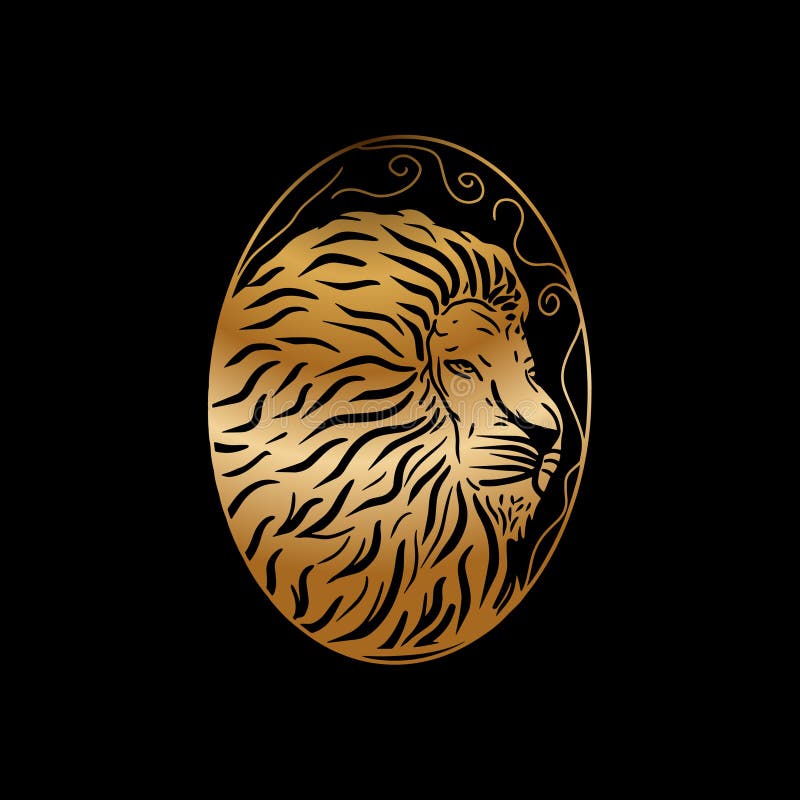 Vector Lion Head Logo Inside Oval Shape Royal Style Hand Made Stock ...
