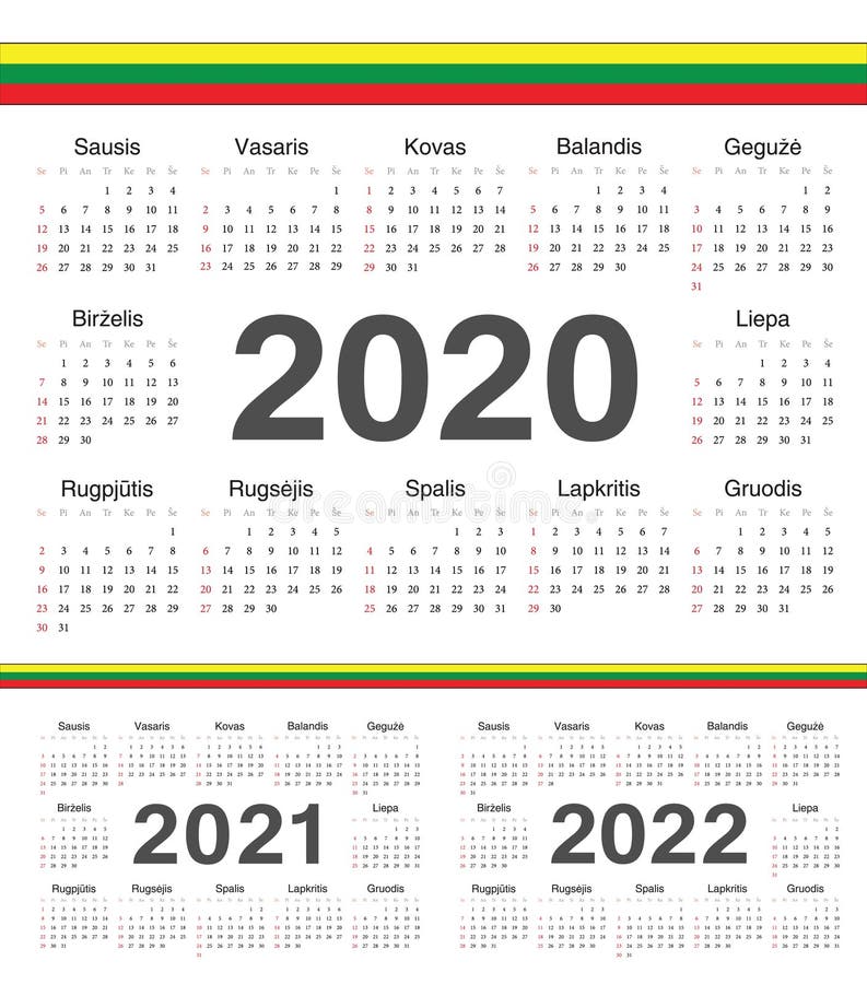 Lithuanian 2020 Year Vector Calendar Stock Vector - Illustration of ...