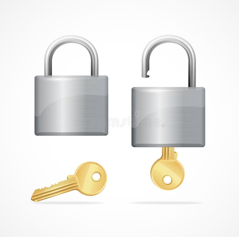Vector Locked and Unlocked Padlock Gold Stock Vector - Illustration of ...