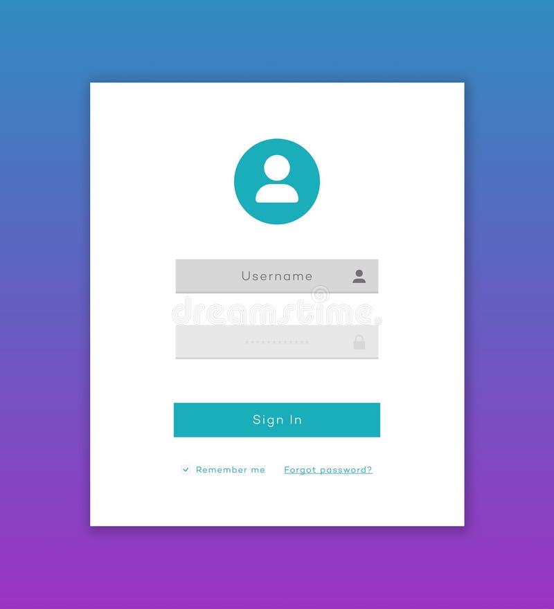 Blue Login Form Template Design in Vector Style Stock Vector ...