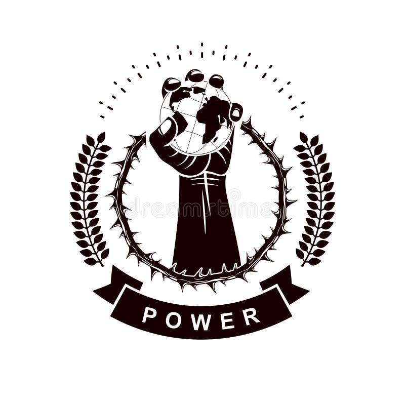 Vector Logo Composed Using Strong Muscular Raised Arm Surrounded Stock ...