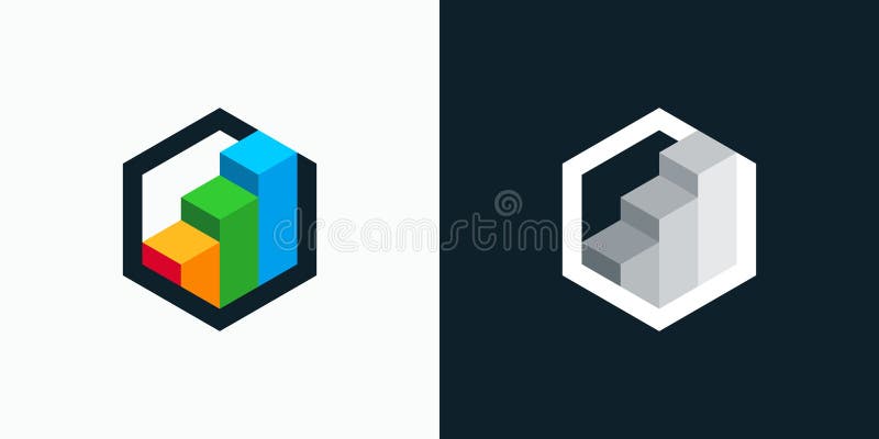 Vector Logo Design of Geometric Hexagon Shape Growth Graph with Three ...