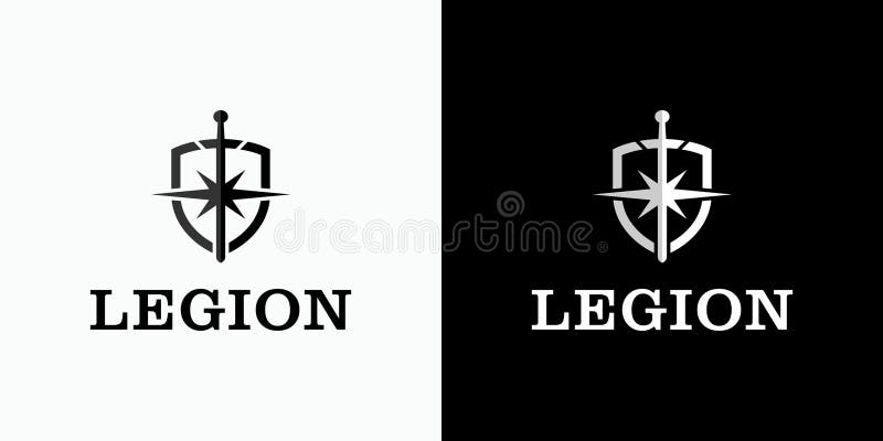 Vector Logo Design Illustration of a Shield and a Sparkling Sword in ...