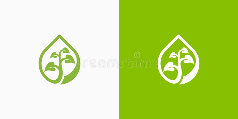 Vector Logo Design of Plant Growing on Water Drops Stock Illustration ...