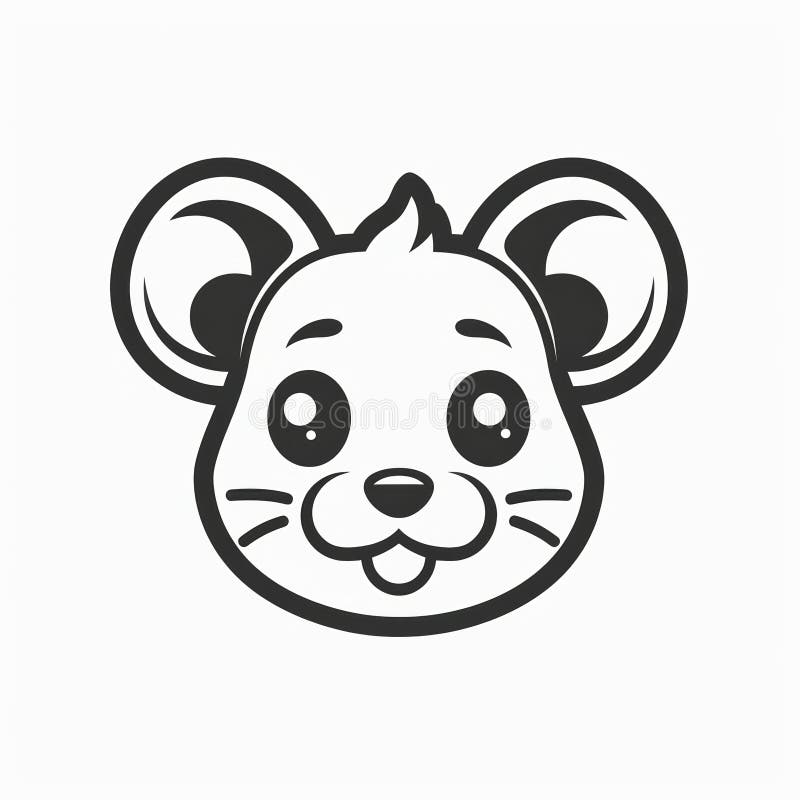 Cute Mouse Vector Logo Design in Black and White Outline Style Stock ...