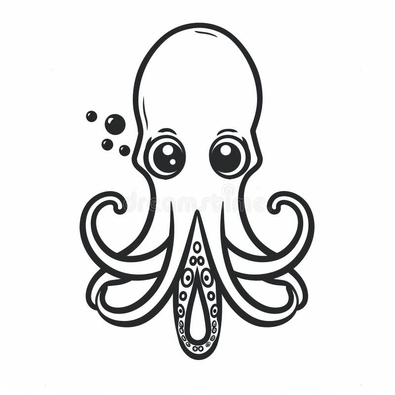 Cute Squid Vector Logo Design in Black and White Outline Style Stock ...