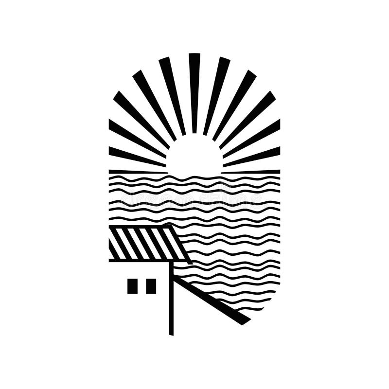 Sunset Theme Simple Black and White Logo Vector Stock Illustration ...