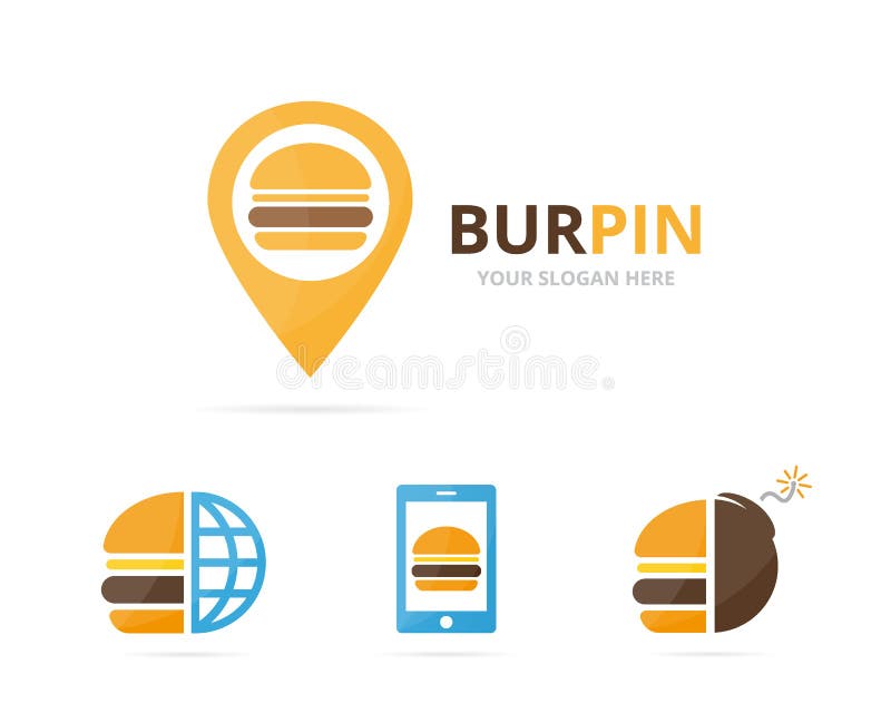 Set of Burger Logo Combination. Hamburger and Gps Locator Symbol or ...