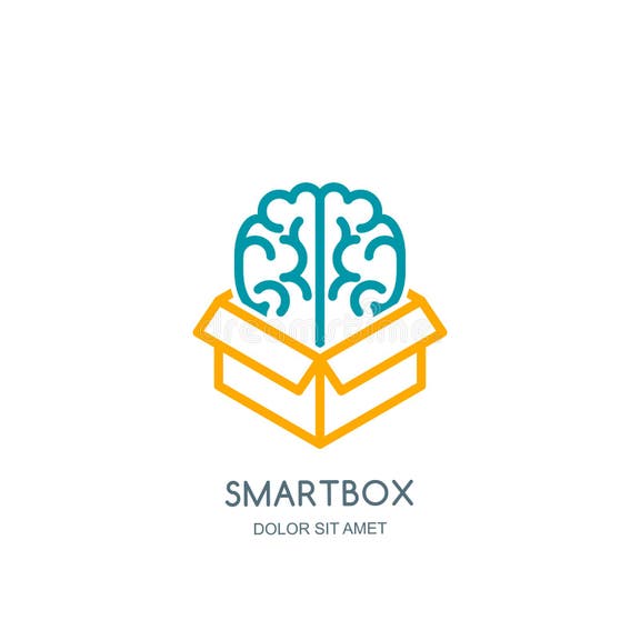 Vector Logo Icon, Emblem with Brain in Box. Stock Vector - Illustration ...