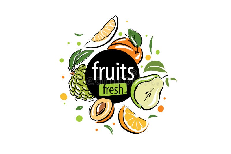 Vector Logo with Painted Fresh Fruits Stock Illustration - Illustration ...