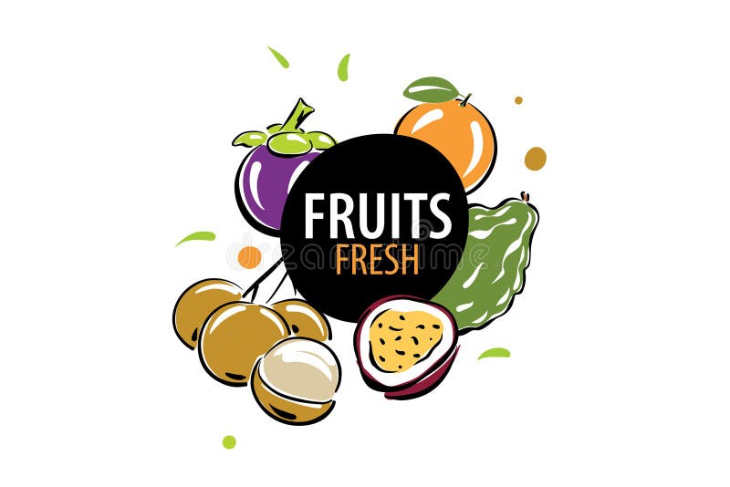 Vector Logo with Painted Fresh Fruits Stock Illustration - Illustration ...