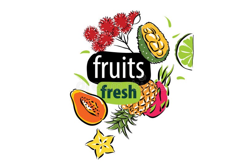 Vector Logo with Painted Fresh Fruits Stock Illustration - Illustration ...