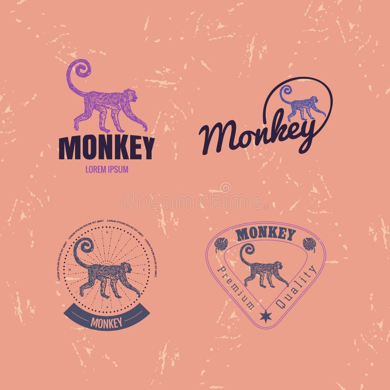 Vector Logo Set with Jungle Monkey Stock Illustration - Illustration of ...