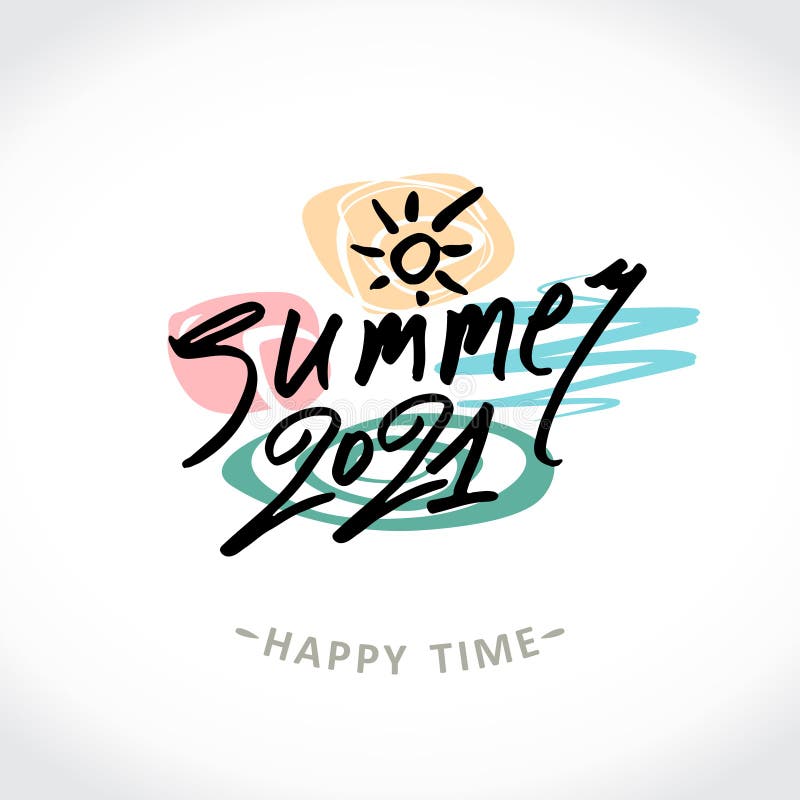 Vector Logo Summer. Hello Summer 2021. Handwritten Logo on an Abstract ...