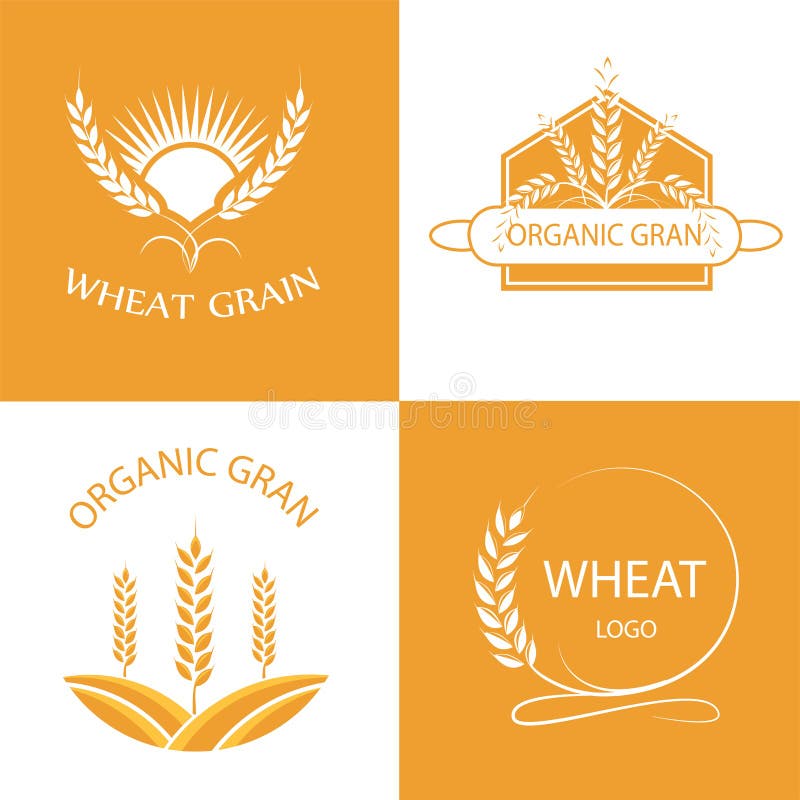 Vector Logos with Wheat Grains. Set of Vector Linear Wheat, Fields Logo ...