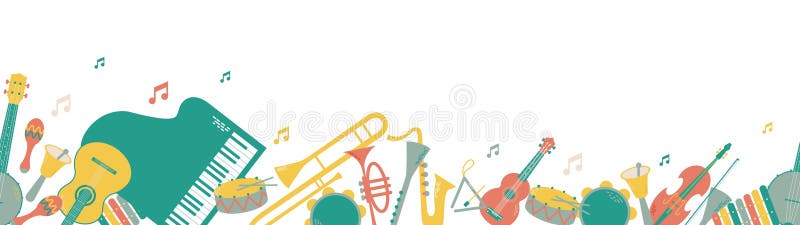 Vector Long Background or Banner with Musical Instruments. Stock Vector ...