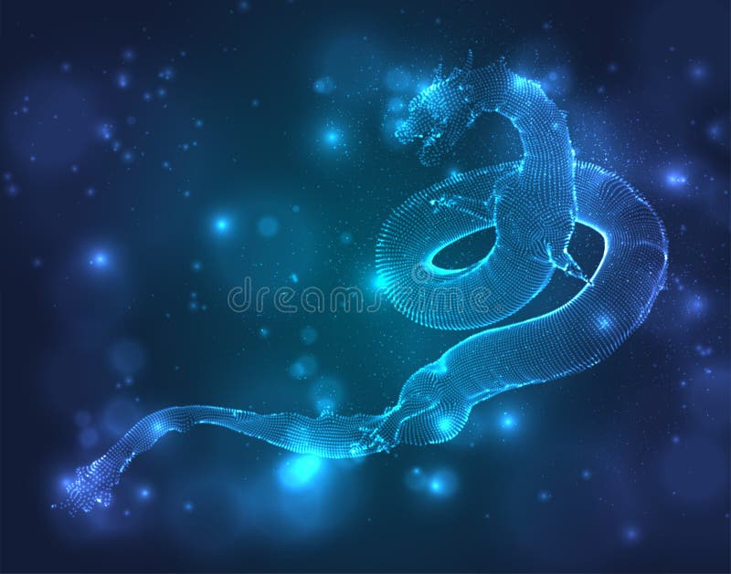 Vector Long Dragon Snake on a Deep Dark Blue Background in Square 3D ...