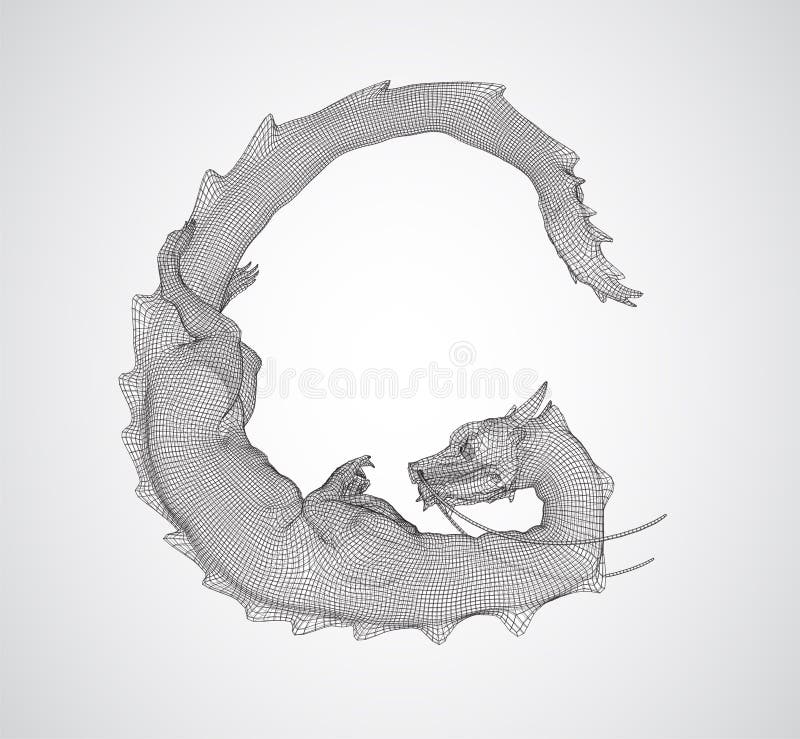 Vector Long Dragon Snake Isolated on White Background in 3d Polygon ...