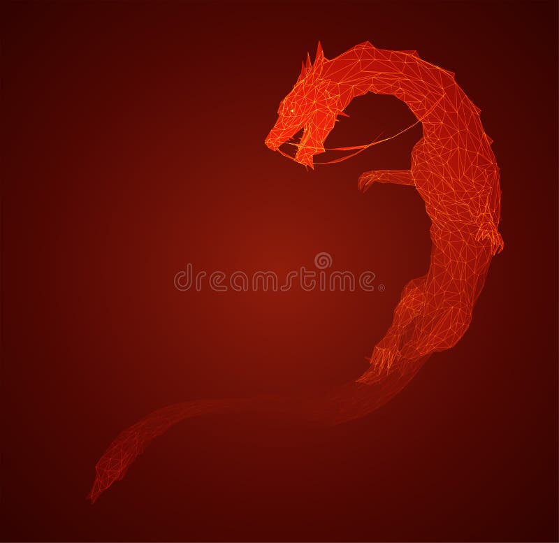 Vector Long Dragon Snake on Red Background in 3d Polygon Style Stock ...
