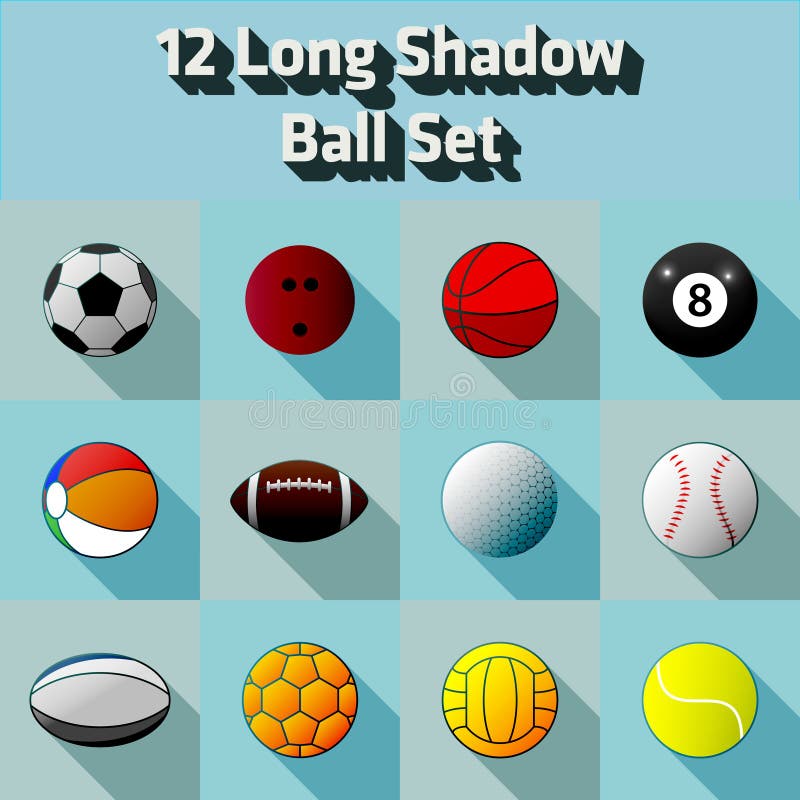 Vector Long Shadow Flat 12 Ball Set Stock Vector - Illustration of ...