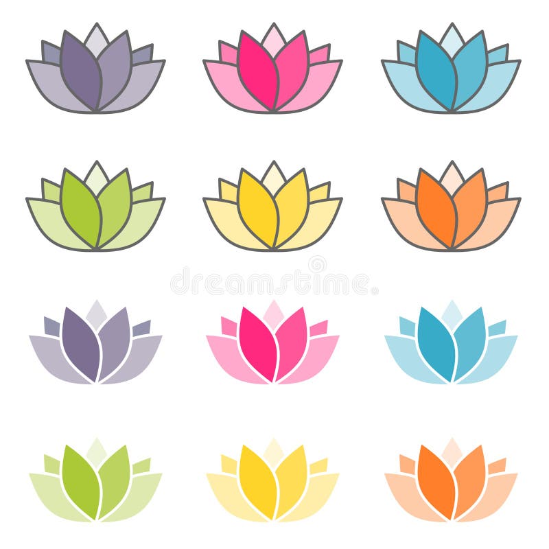 Lotus Icon Logo Vector Illustration on Blue Circle with Brush Texture ...