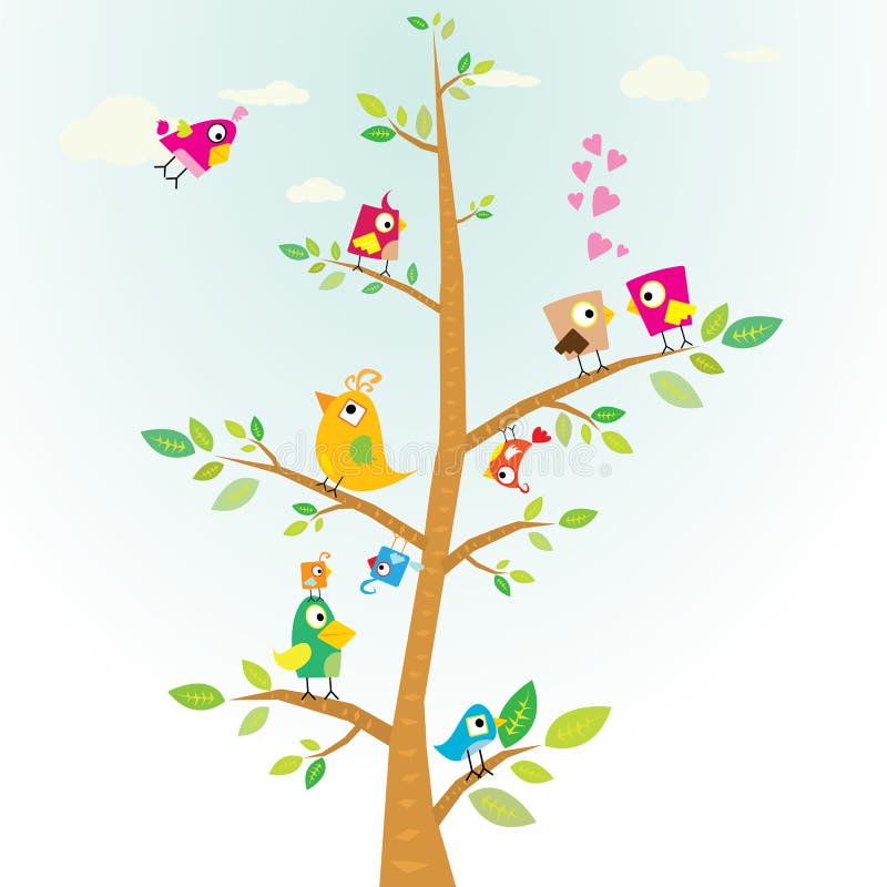 Tree with Birds and Birdcages, Vector Stock Vector - Illustration of ...