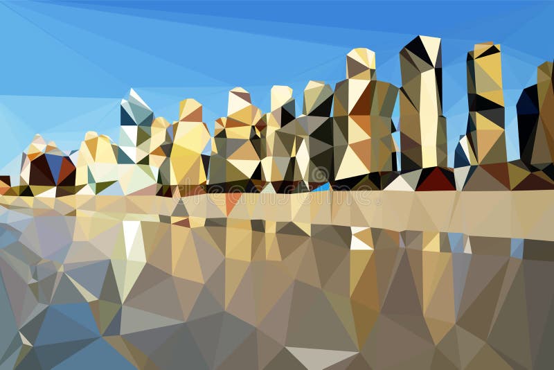 Vector Low Poly Beach and City Vector Background Stock Vector ...