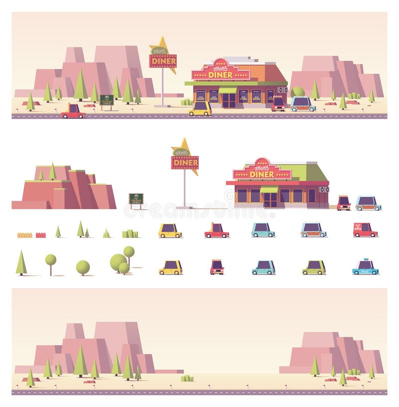 Vector Low Poly 2d Buildings and City Scene Stock Vector - Illustration ...