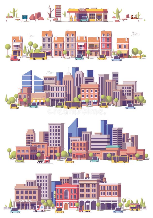 Vector Low Poly 2d City Scenes Stock Vector - Illustration of template ...