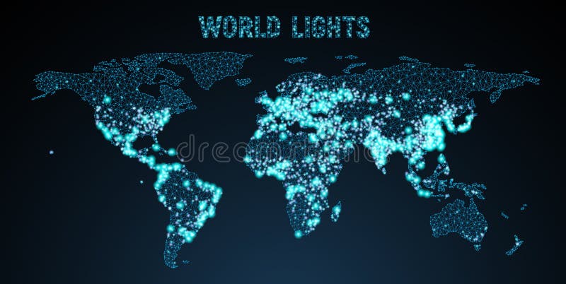 Vector Low-poly Image of a Global Map with Lights Stock Vector ...